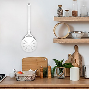 TUVOLLZ Pizza Turning Peel 8-inch, Hard-anodized Aluminum Pizza Turner Peel Long Handle, Lightweight Perforated Turning Pizza Peel Spinner, Pizza Oven Accessories