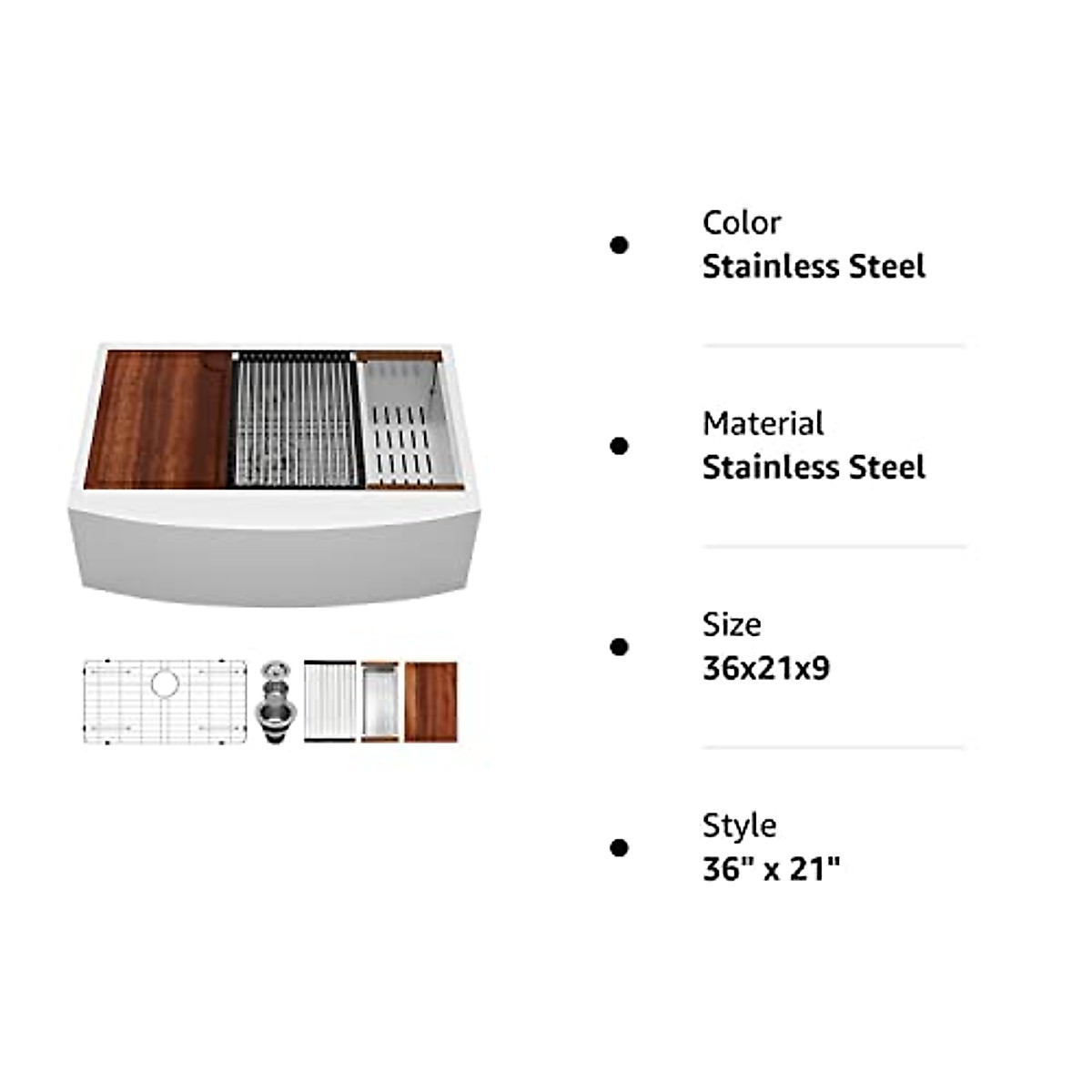 36 Inch Farmhouse Sink - Logmey Stainlese Steel Workstation Farmhouse Kitchen Sink 16 Gauge Apron Front Sink Single Bowl Farm Sink 36x21x9 Inches