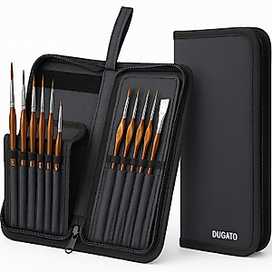 DUGATO Paint Brush Holder & Organizer, Premium Black Canvas Bag, Case Brush For 15 Pcs Oil, Acrylic, Watercolor Paintbrushes, Artist Brush Carrying Case /w Pop-Up Flaps (Brush Not Included)