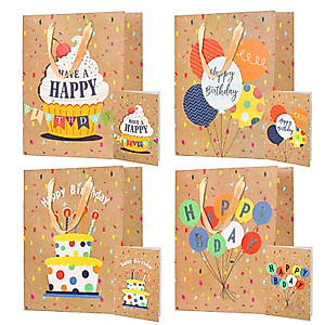 Dimetey 4Pcs 13'' Happy Birthday Gift Bags,4 Designs,Includes 4pcs Greeting Cards,Large Paper Birthday Gift Bag with Handles,Ideal for Kids Adults Birthday Party