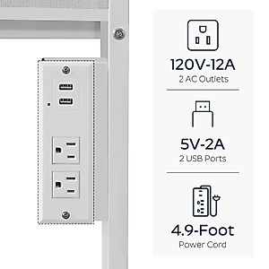 HOOBRO Small White Computer Desk with Power Outlet, 32 Inch Home Office Computer Desk with 2 Fabric Drawers, Study Desk for Small Spaces, with Side Pocket, for Study, Living Room, White WW42UDN01