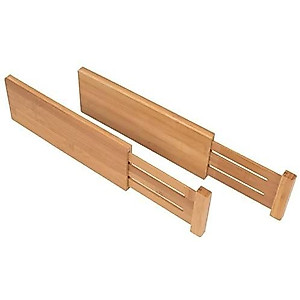 Large Kitchen Drawer Organizer - Expandable Bamboo Drawer Dividers (17" - 21.5") - Adjustable Separators for Kitchen, Clothes, Dresser, Bedroom, Bathroom, and Desk Drawers - 6-Pack