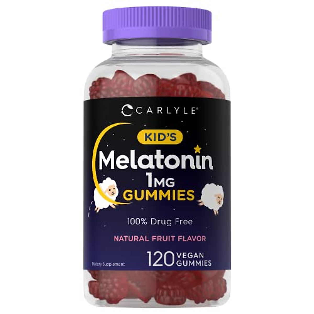 Carlyle Kids Melatonin Gummies | 1 mg 120 Count | Fruit Flavor Gummy | Vegan, Non-GMO, Gluten Free