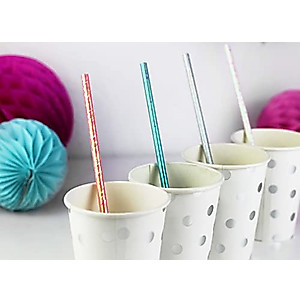 Just Artifacts Iridescent Disposable Drinking Party Paper Straws (100pcs, Silver), One Size
