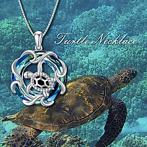 TOUPOP Ocean Wave and Cute Sea Turtle Necklace for Women 925 Sterling Silver Necklace Pendant Jewelry with CrystalGifts for Turtle Lovers Girls Mother 0.79 * 0.79 inches silver