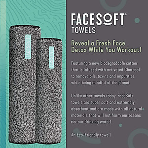 Facesoft Yoga Towel - Infused with Activated Charcoal to Detoxify and Sweat - Made with Eco-Friendly Aqua-Cotton Yarn - Biodegradable and Sustainable - All Ages