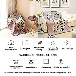 tiowik Big Leopard Cat Throw Woven Blanket with Tassel for Home Decoration Chair Couch Sofa Bed Beach Travel Picnic Cloth Tapestry Shawl Cozy Cotton Polyester (Pink 63×51 Inches)