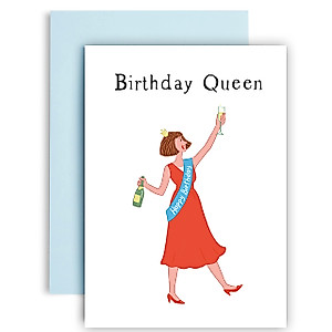 Huxters ‘Birthday Queen’ A5 Happy Birthday Card for her - Sassy and Unique Gifts for Her - Includes Envelope - Fun Slogan Illustrated Greetings Card, FSC Certified Paper