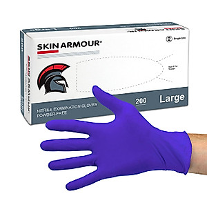 SKIN ARMOUR® Powder-Free Nitrile Medical Exam Gloves, Disposable, Non-Sterile, Textured Finger Tips, Latex-Free, Cobalt Blue (Small (Box of 200))