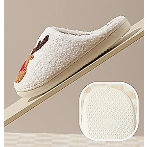 Qubuwalk Retro Lightning Bolt Smile Face Slippers Soft Plush Comfy Warm Fuzzy Slippers Women's Cozy House Slippers