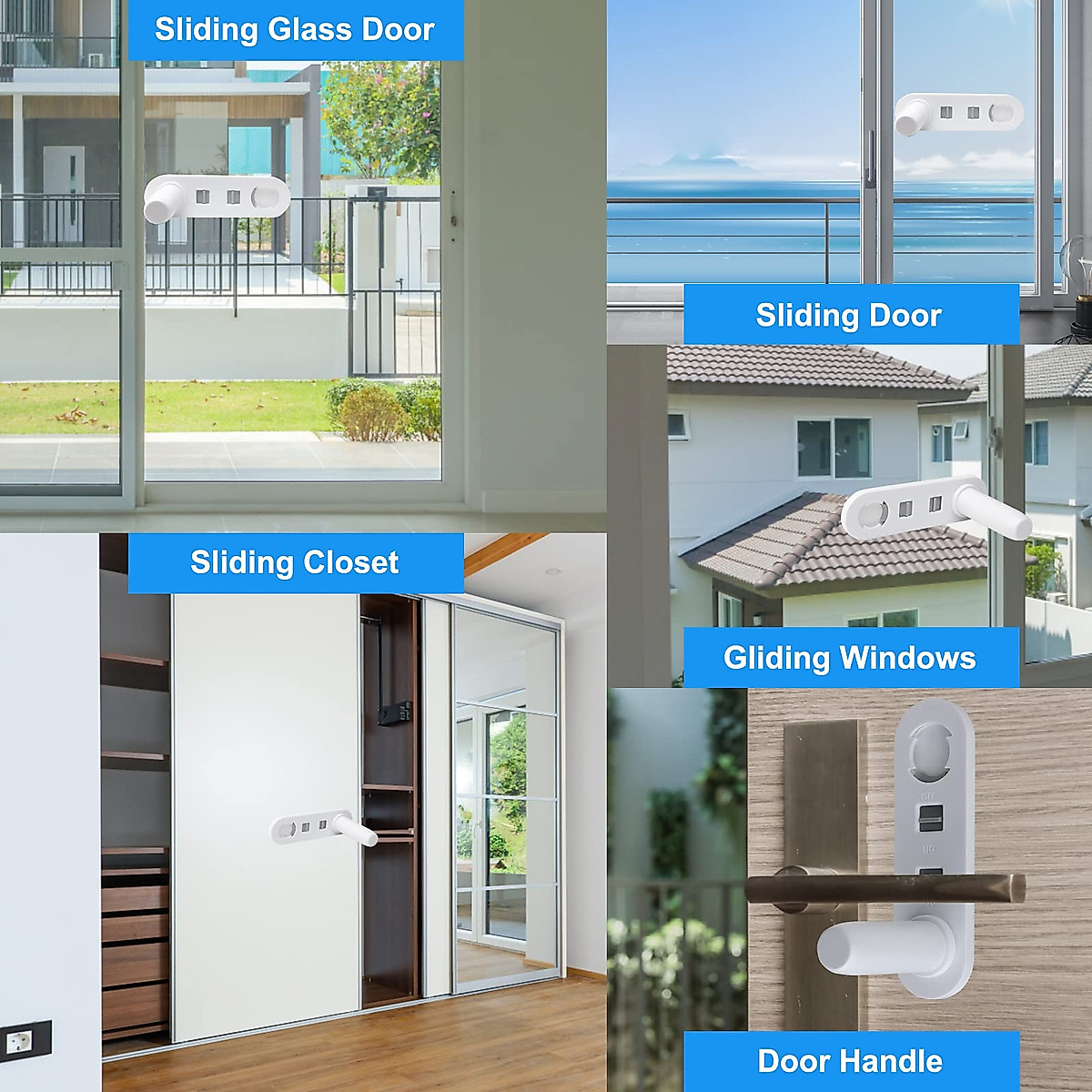 Childproof Sliding Glass Door Lock, Baby Safety Slide Window Locks for Kids Proof Patio Closet Doors No Drilling Tools Needed Easy Installation (White-Count of 4)