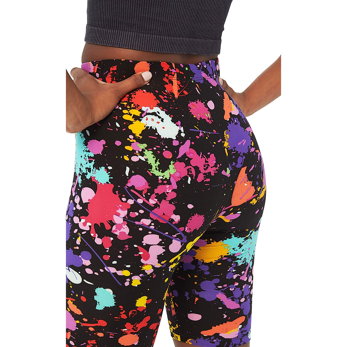 sissycos Women's 80s Biker Shorts Artistic Splash Printed Buttery Soft Short Leggings (Small-Large, Color Splash Black)