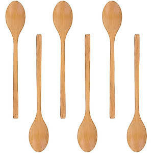 HAKSEN Wooden Spoons, 6PCS 9 Inch Wood Soup Spoons for Eating Mixing Stirring, Long Handle Spoon for Japanese Style Home Kitchen Cooking Stirring