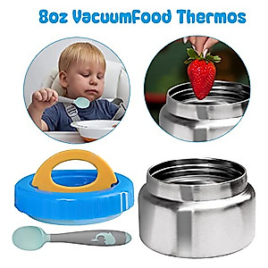 CocoMeiwei Thermos for Hot Food Kids, Insulated Container for Cold Drinks 8 oz, Stainless Steel Wide Mouth Lunch Soup Thermos for School With Silicone Bendable Spoon, Vacuum Leak-Proof Food Jar