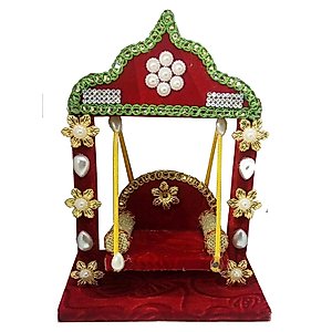 Bhuvika Wooden Handmade Decorated Red Color Krishna Jhula 9 Inch