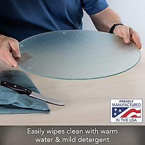 CounterArt TransparentTextured 4mm Heat Tolerant Round Tempered Glass Cutting Board 16" Round Manufactured in the USA Food Preparation Board, Cake Plate, Pizza Stand