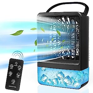 Portable Air Conditioner Cooling Fan, EEIEER Personal Desk Misting Humidifier Fan Mini Air Conditioners Evaporative Air Cooler Rechargeable Fans with Remote for Room Office Outdoor-Black