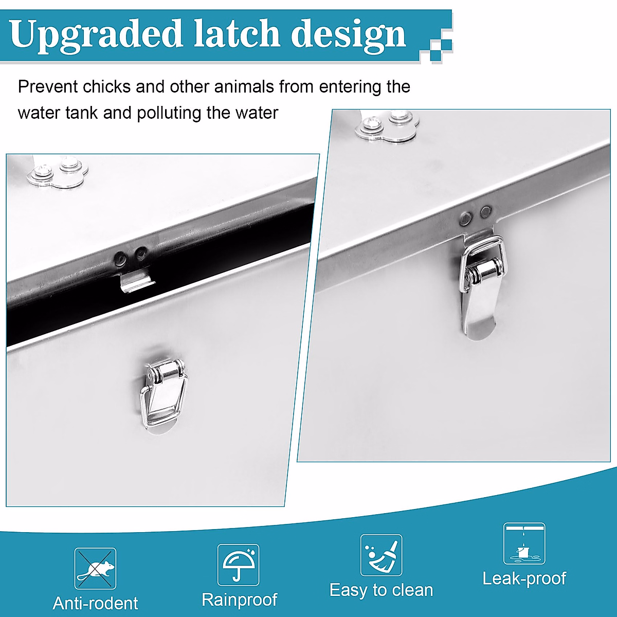 3 Gallons Chicken Waterer,Stainless Steels Automatic Chicken Waterer No Waste with Latch and Bottom Bracket，Poultry Watering 4 Water Cups Chicken Waterer and 4 Horizontal Automatic Chicken Nipples