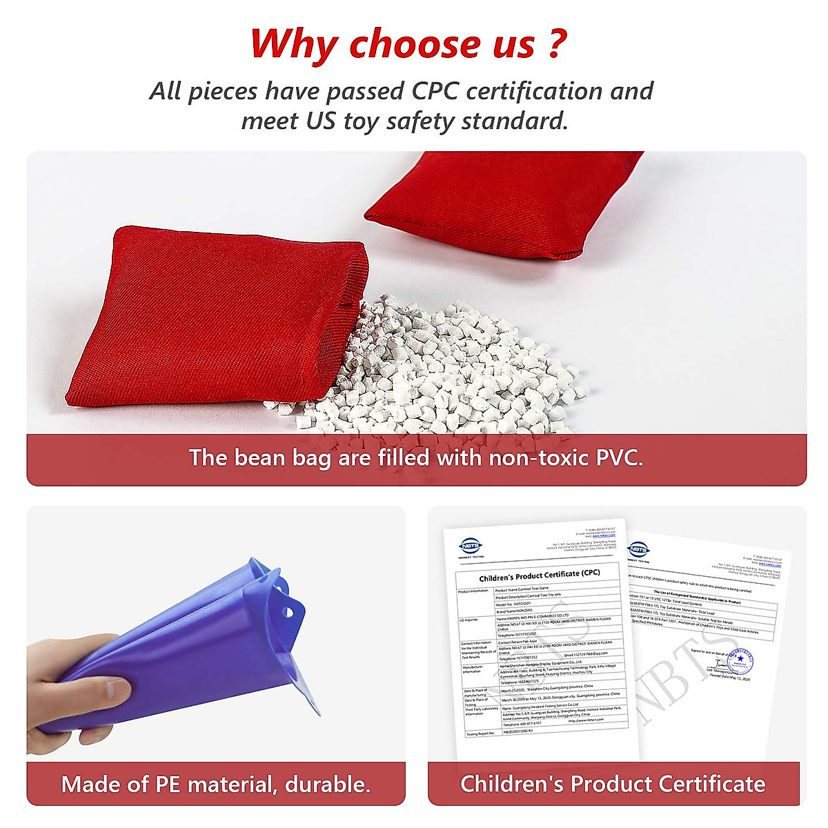 NONZERS Carnival Games Set, 4 in 1 Bean Bags Ring Toss Game with 12 Bean Bags, 12 Ring Toss, 6 Plastic Cones and One Toss Banner for Kids Birthday Carnival Party Outdoor Indoor Games Supplies