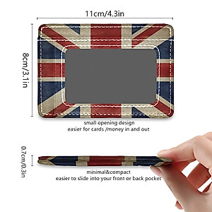 Linomo Thin leather Card Holder and Money Clip Vintage UK Flag Union Jack English England Wallet RFID Blocking for Men & Women