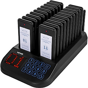 VEVOR F103 Restaurant Pager System 20 Pagers, Max 98 Beepers Wireless Calling System, Touch Keyboard with Vibration, Flashing and Buzzer for Church, Nurse,Hospital & Hotel