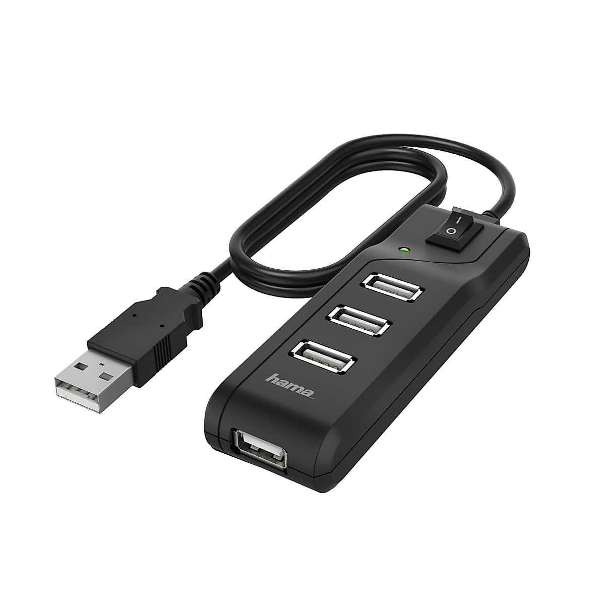 Hama USB Hub 4 Ports with Switch (High-Speed Data Transfer, 4X USB-A for Mouse, USB Stick, etc., 1.8 m Long Cable, Multiport Adapter, USB Adapter 4-in-1 for Office, Home Office and Travel)