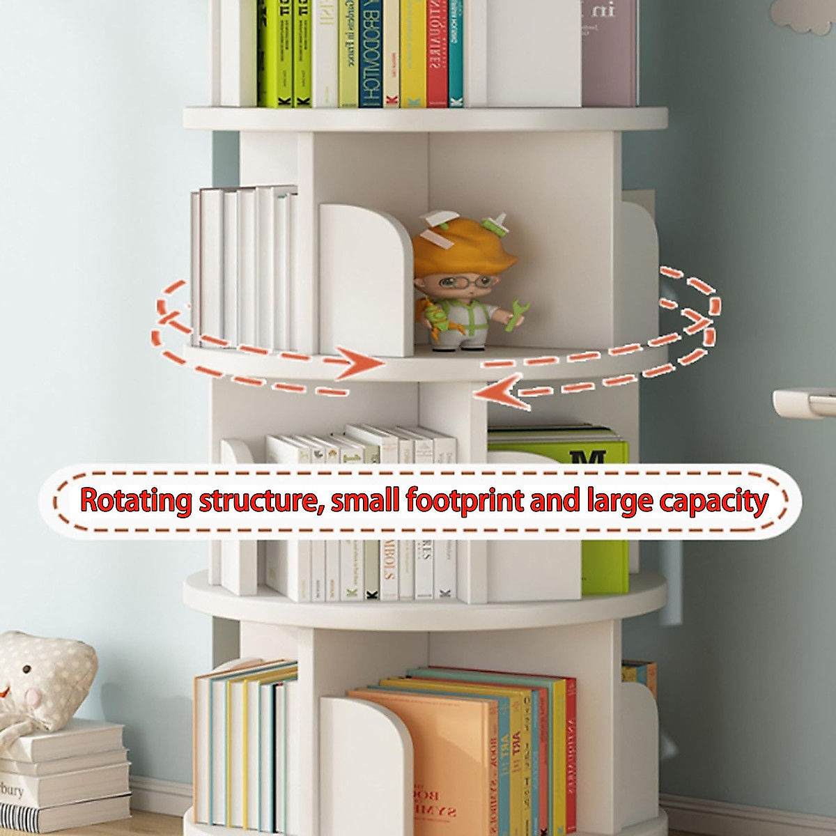 BYERZ Rotating Bookshelf, Small Book Shelf for Small Spaces, 360 Rotating Bookshelf Storage Rack, Wood Narrow Book Shelf Organizer for Bedroom, Living Room Book Shelves, Pink