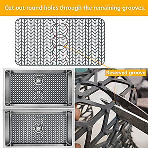 Silicone Sink Mat Protectors for Kitchen 29.5‘’×15‘’ JOOKKI Kitchen Sink Protector Grid for Farmhouse Stainless Steel Accessory with Reserved hole