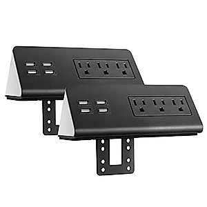 Emerising 2-Pack Desk Edge Mount Power Strips with 4 USB Ports & 3 AC Power Outlets for Home and Office Desktop Charging Bucket, 1250Joules Surge Protection,Black