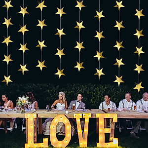 Zwiebeco 52Ft Gold Star Garland Paper Twinkle Little Star Bunting Banner Hanging Star Streamers for Engagement Wedding Baby Shower Birthday Xmas New Year Space Party Nursery Kids Room Home Decorations