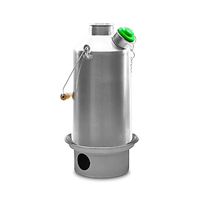 Base Camp 54 Ounce Stainless Steel Kelly Kettle (1.6 Ltr) Rocket Stove Boils Water Ultra Fast with Sticks/Twigs. Enables you to Rehydrate Food or Cook a Meal. For Camping, Fishing, Emergency