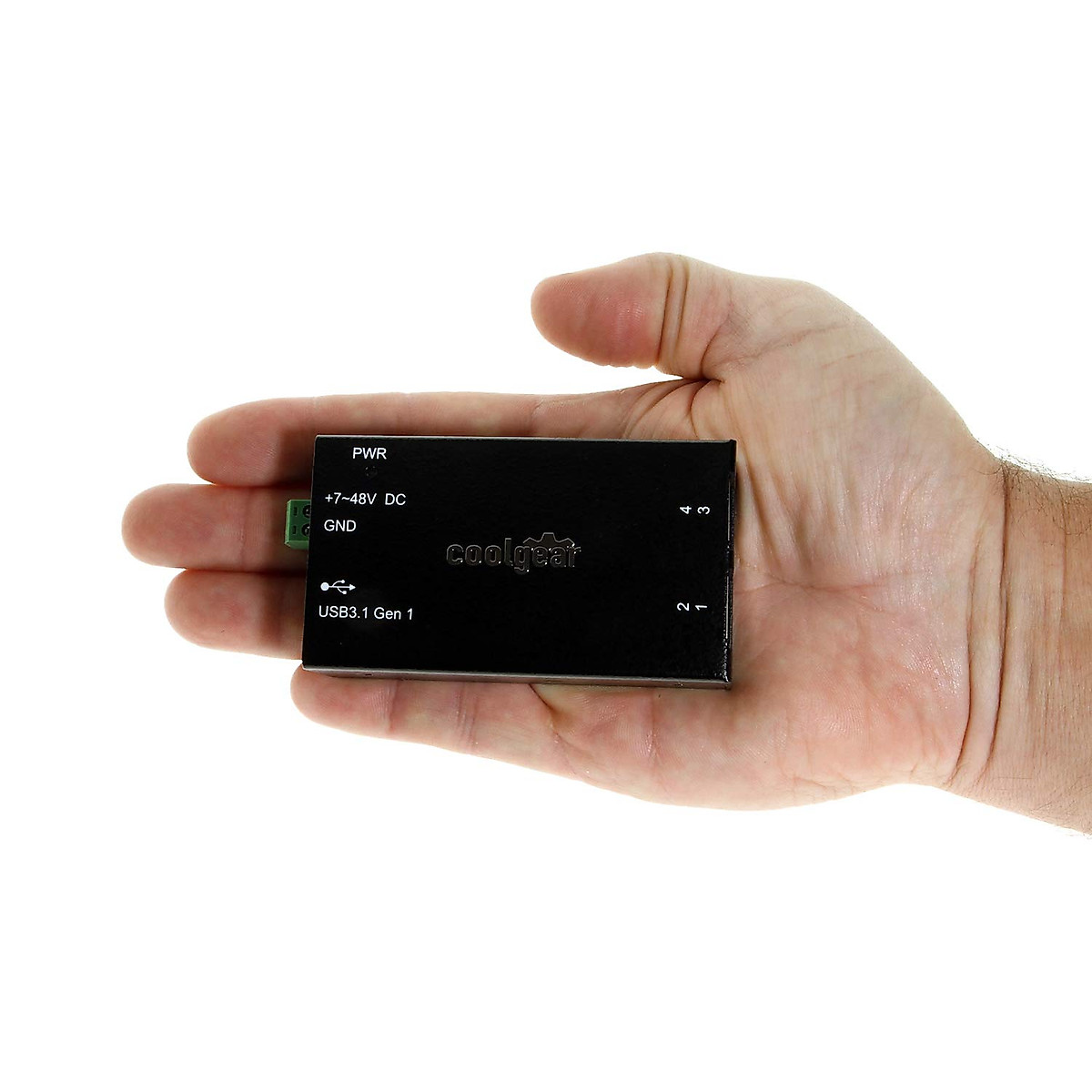 Compact 4-Port USB 3.2 Gen 1 Micro Hub for Industrial Use, 5Gbps Data, Variable Voltage Input, and Surge Protection