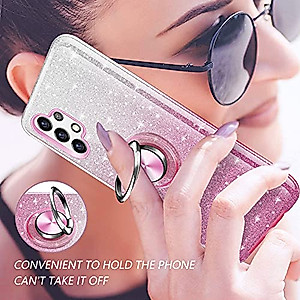 KSWOUS Galaxy A32 5G Case with 2 Pack Screen Protector, Crystal Clear Glitter Sparkly Bling Pink Protective Cover with Kickstand for Women Girls Slim Shockproof Case for Samsung A32 5G (Pink)