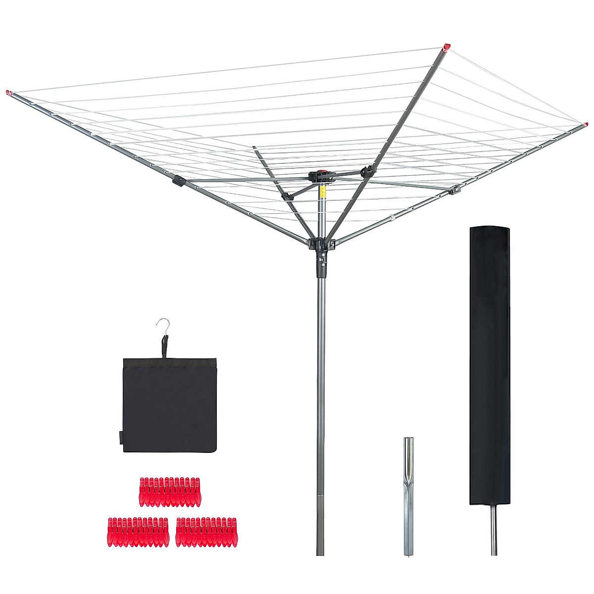 STO STO Umbrella Clothesline for Laundry, 4-Arm 12 Lines with 164 Feet Drying Space, Steel Frame, Adjustable Height, Outdoor Umbrella Rotary Drying Rack, Collapsible Clothes Drying Rack for Backyard