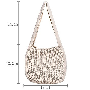 Women's Shoulder Handbags aesthetic Hand-Crochet Crossbody,Hand crocheted Bags, Knitted Textured Bag tote bag,Handmade Knit cute tote bags, For Shopping Beach Travel (White)