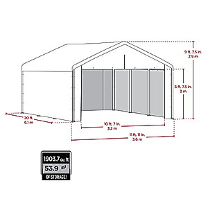 Car Canopy 12x20 Large Steel-Framed Carport and with Waterproof 50+ UPF Commercial Grade Cover and Enclosure Kit with Zippered Door