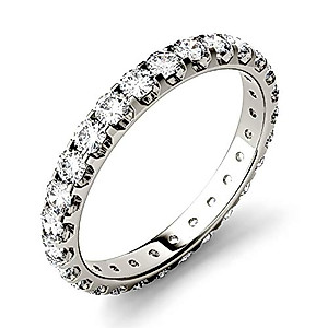 Charles & Colvard Forever One 2.2mm Round Cut Moissanite Eternity Band for Women | 1 cttw DEW | Lab Grown | Solid 14K White Gold with Rhodium | Size 6