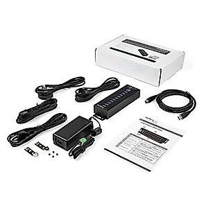 StarTech.com 10-Port USB 3.0 Hub with Power Adapter - Metal Industrial USB-A Hub with ESD & 350W Surge Protection - Din/Wall/Desk Mountable - High Speed USB 3.0 (5Gbps) - (5Gbps) Hub, TAA