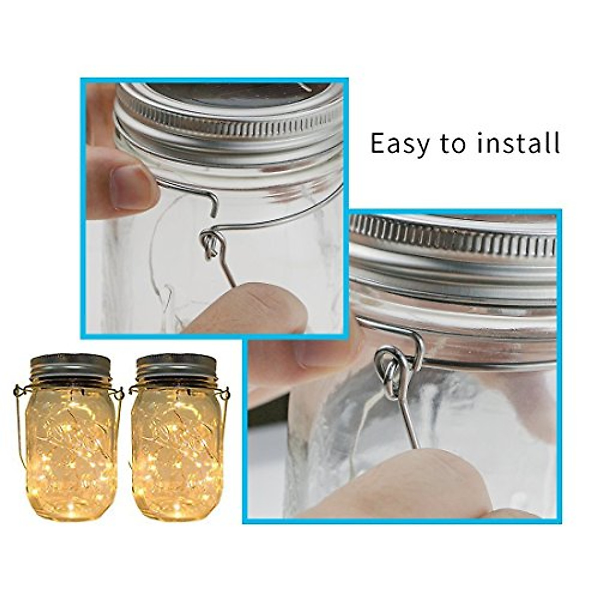WERTIOO 4 Pack Solar Mason Jars Lights, 30 LEDs Hanging Solar Lanterns Garden Decor Outdoor Lights Warm White Table Decor Fairy Lights for Balcony Patio Porch Christmas Party