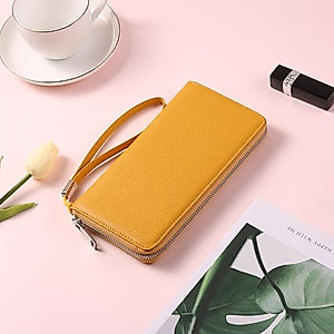 GOIACII Womens Wallet RFID Blocking Leather Zip Around Wallet Large Capacity Long Purse Credit Card Clutch Wristlet