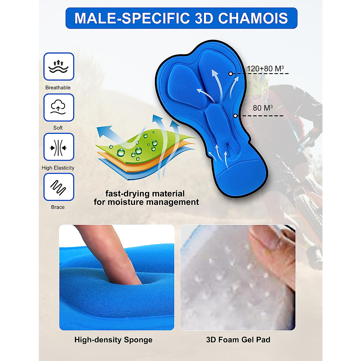 Men's Mountain Bike Shorts 3D Padded Loose-fit Biking Riding Cycling Bicycle Biker Cycle Padding Shorts for Men Zipper Pockets(Light Khaki,XXXL)