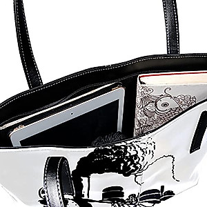 Tote Shoulder Bag for Women, Large Leather Handbags for Travel Work Beach Outdoors Old Black Train