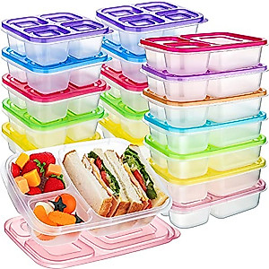 Potchen 17 Pcs 4 Compartment Bento Snack Box and 3 Compartment Lunch Box Containers for Kids and Adults Reusable Lunchable Containers Snack Box Container for School, Work and Travel