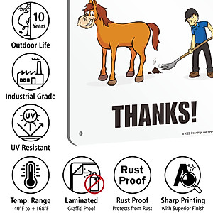 SmartSign 18 x 12 inch “Please Clean Up - Thanks” Horse Poop Metal Sign with Horse Graphic, 63 mil Laminated Rustproof Aluminum, Multicolor, Made in USA
