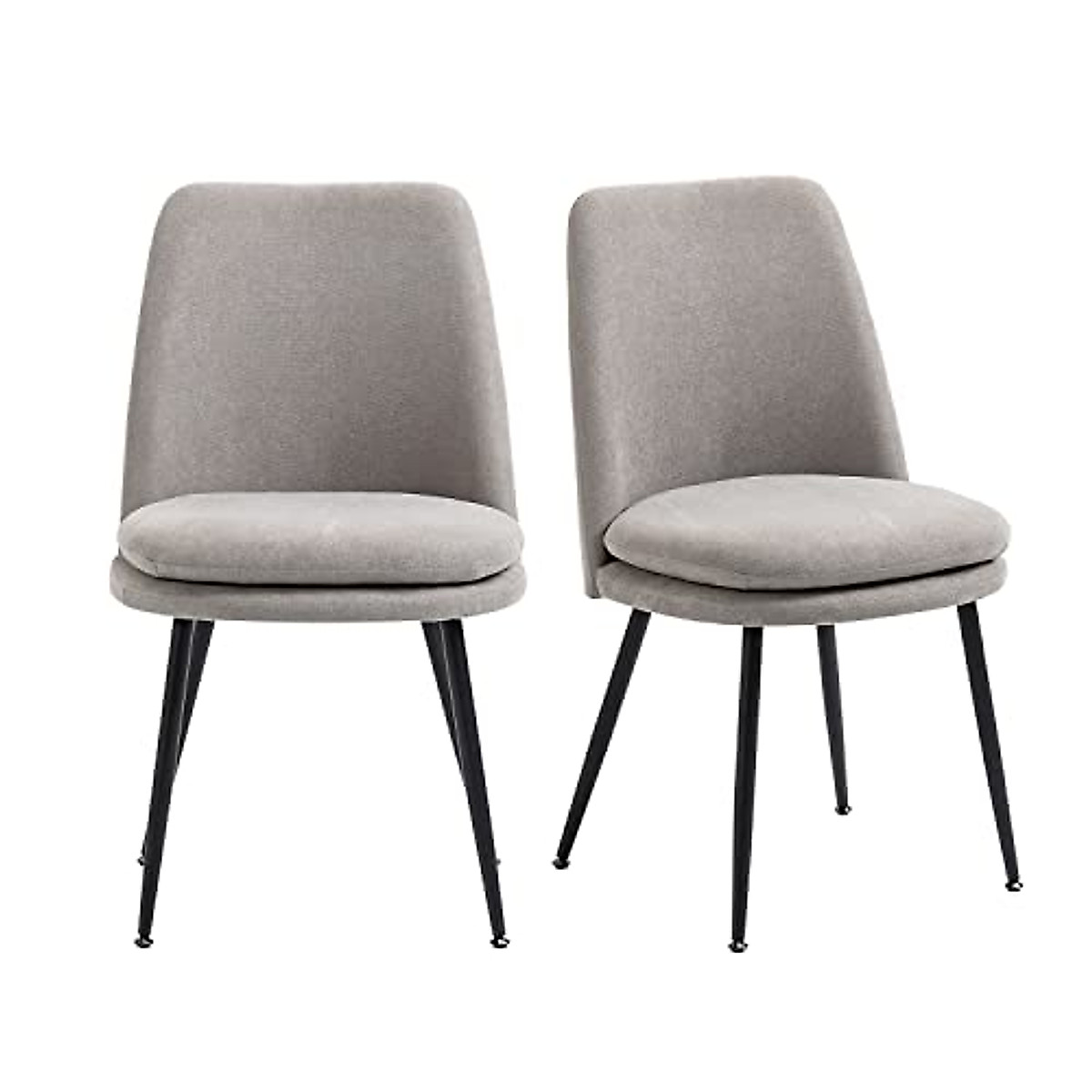 DRAGON GATE Modern Upholstered Dining Chairs Set of 2 with Seat Cushion, Armless Side Chair with Metal Legs for Dining Room Kitchen, Living Room (Fabric Light Gray 2PCS)