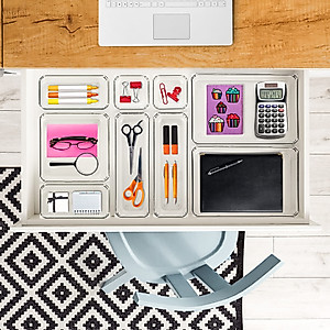 Ravinte 6 Pack Drawer Organizer - 3" X 9" Plastic Storage Bins, Acrylic Organizers with Non-Slip Pads Clear Desk Storage Tray for Makeup, Jewelries, Kitchen Utensils, Bathroom and Office