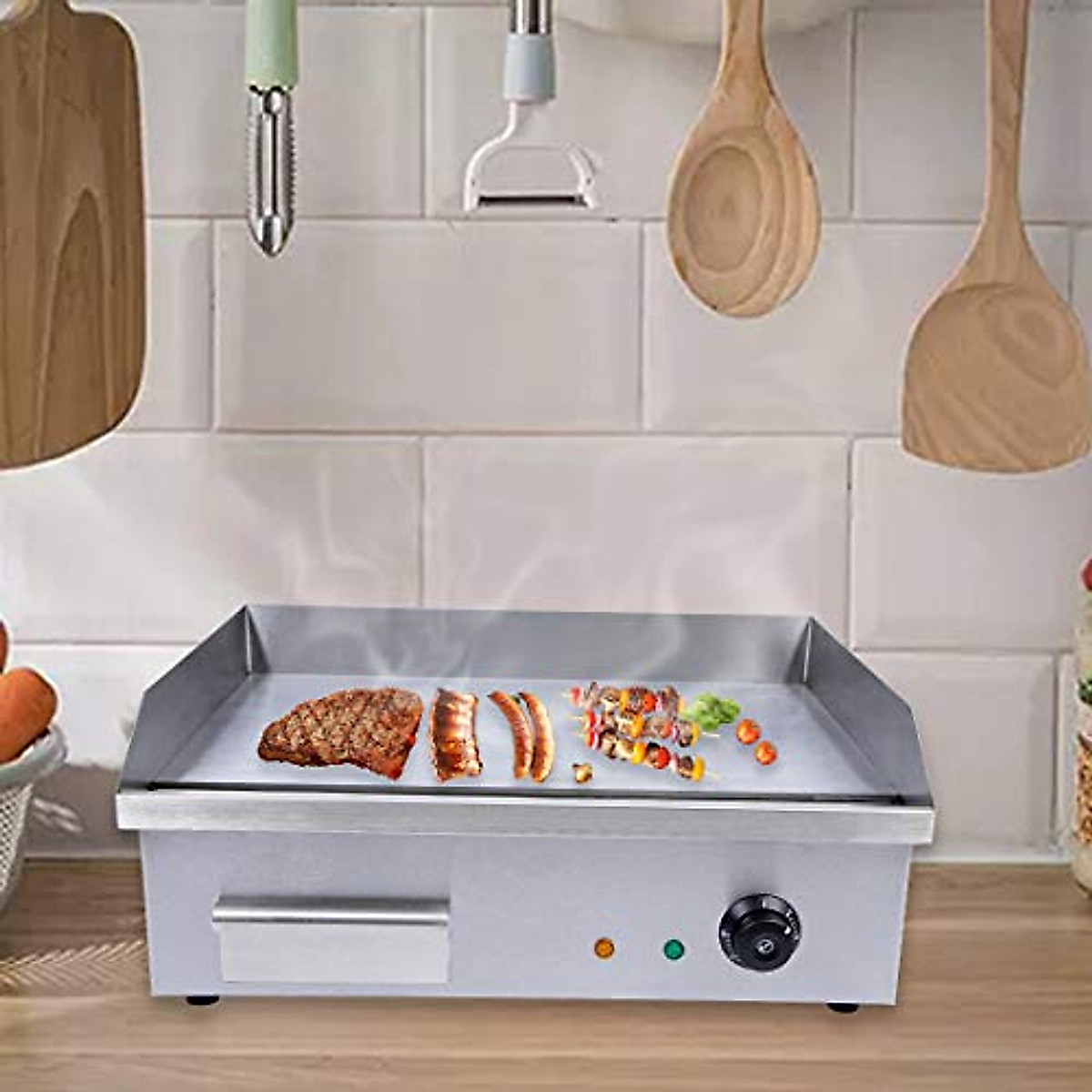 Fichiouy 3/4.4KW Electric Countertop Griddle Flat Grill BBQ with Thermostatic Control, Flat Top Grill Hot Plate BBQ Grill Countertop (3000W)