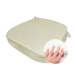 KONROBIN Chair Cushion with Ties for Dining Chairs Memory Foam Thick Kitchen Chair Pad 17" x 16.5" x 2"Set of 2,with Machine Washable Cover Seat with Zipper Indoor Chair for Room,Office etc-Beige