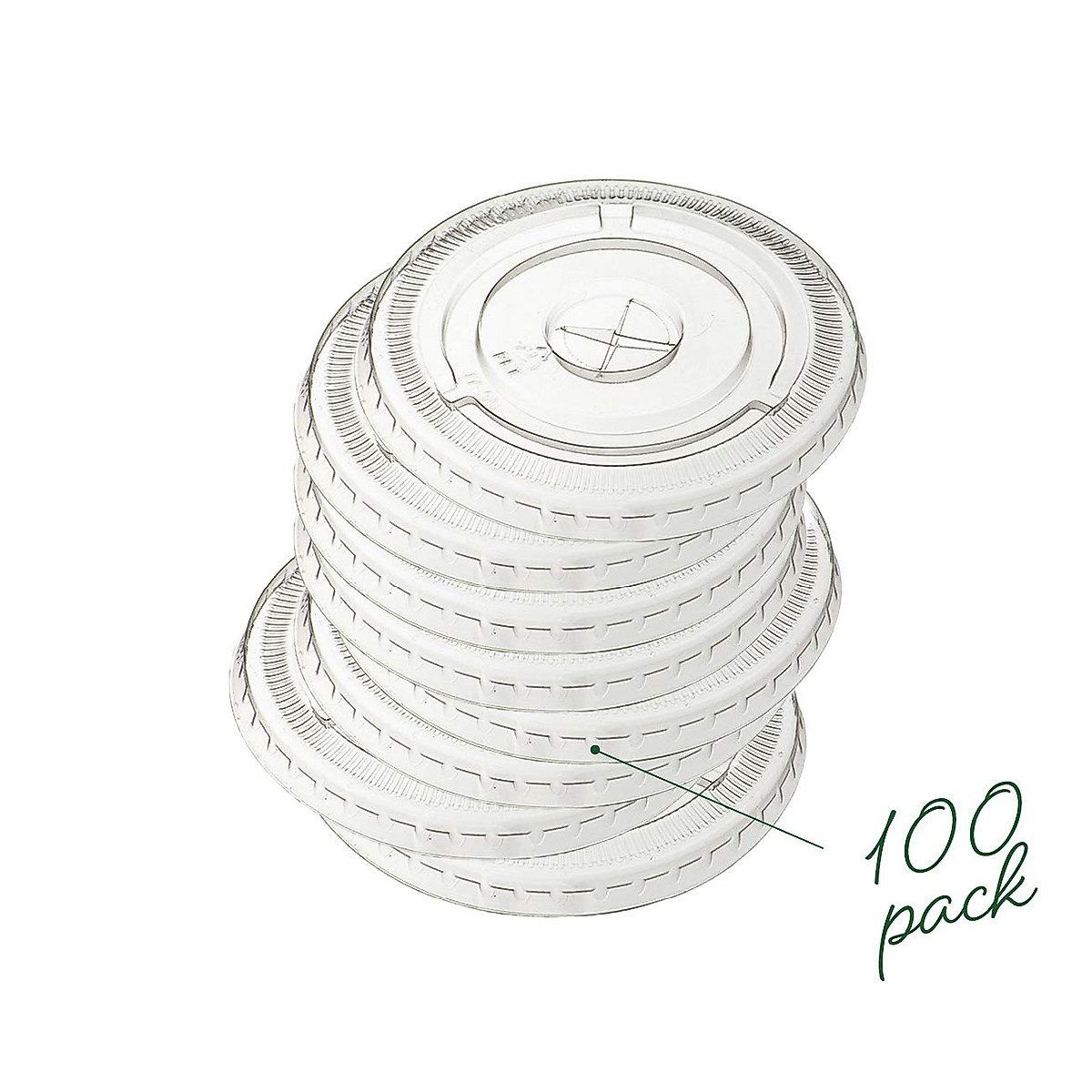 [100 Count] Clear PET Plastic Flat Lids With Straw Slot for 12, 16, 20 & 24 oz. Milkshake Cups