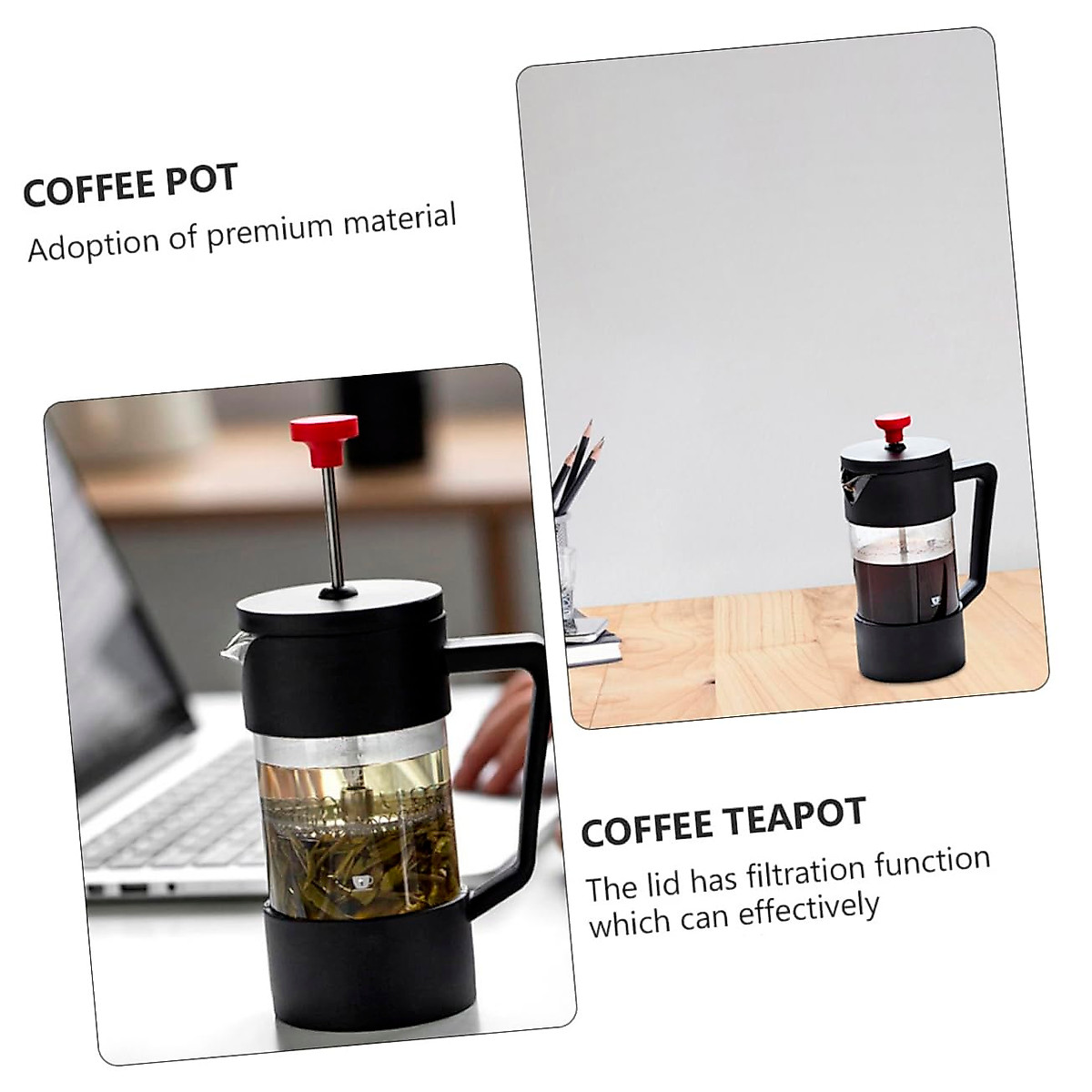 LABRIMP Stainless Tea Kettle French Coffee Press Espresso Coffee Machine Hand Drip Coffee Tea Infusion Pot Coffee Machines for Home Espresso Shots High Borosilicate Glass